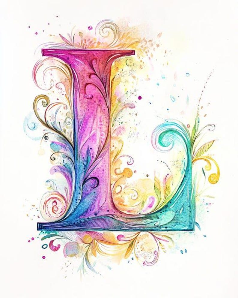 Letter L Prints: Woodblock & Watercolor Initial Art (PDF File) - Etsy