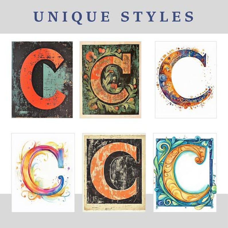 Letter C Variety Pack | Stylized Woodblock, Watercolor and Stylized ...
