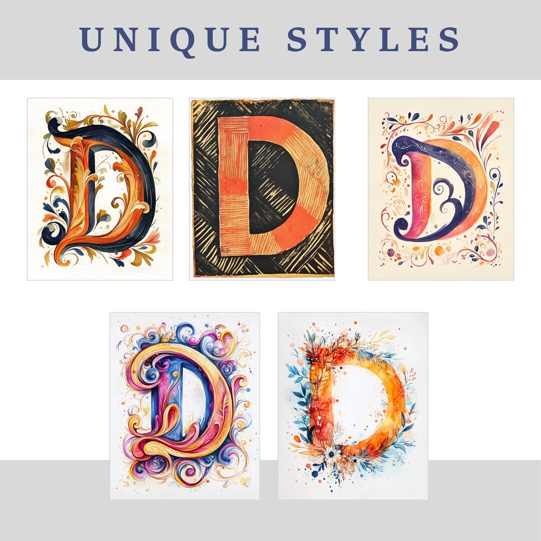 Letter D Variety Pack | Stylized Woodblock, Watercolor and Stylized ...