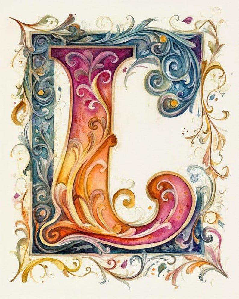 Letter L Prints: Woodblock & Watercolor Initial Art (PDF File) - Etsy