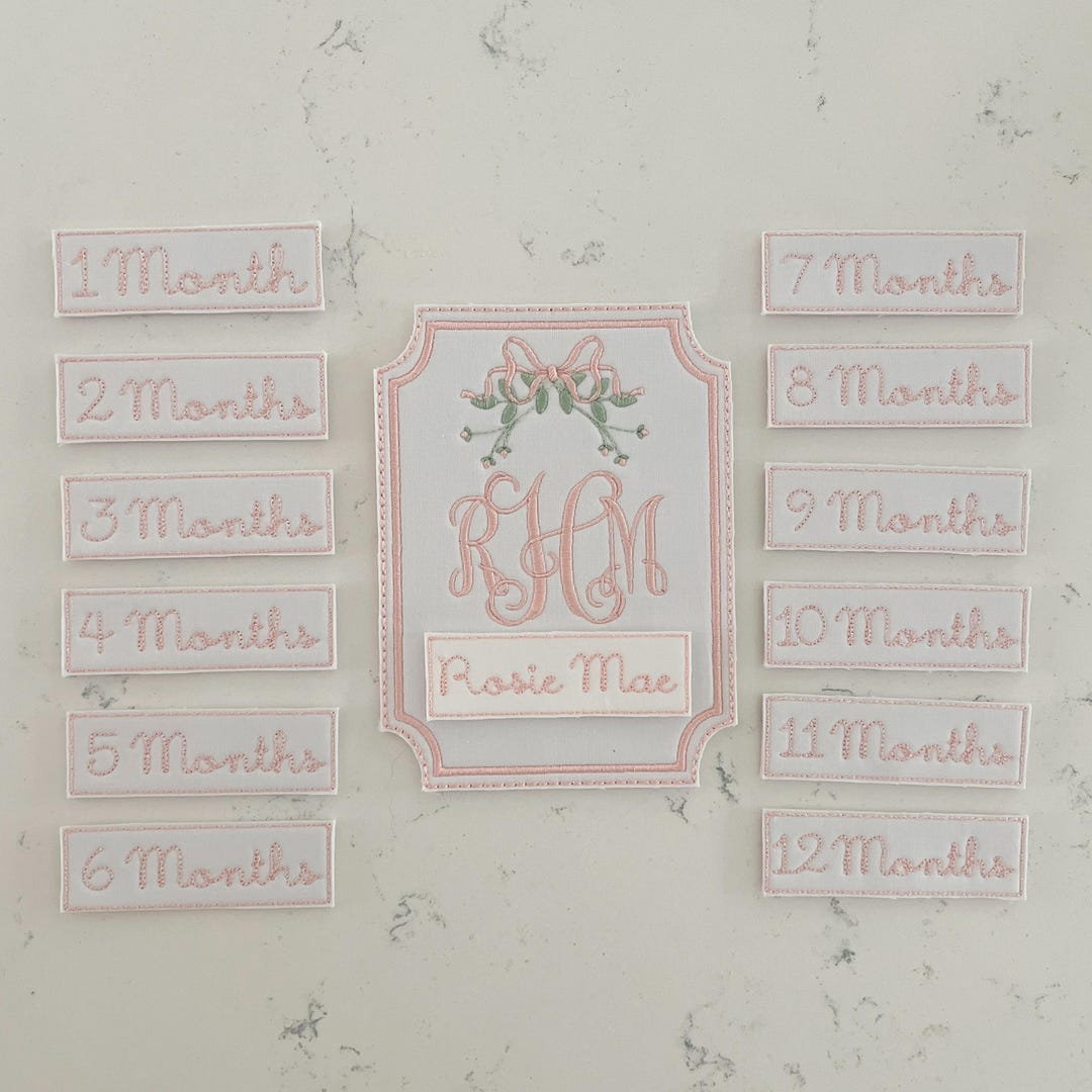 Custom Embroidered Baby Milestone Cards, Rosebud Milestone Cards, Baby ...