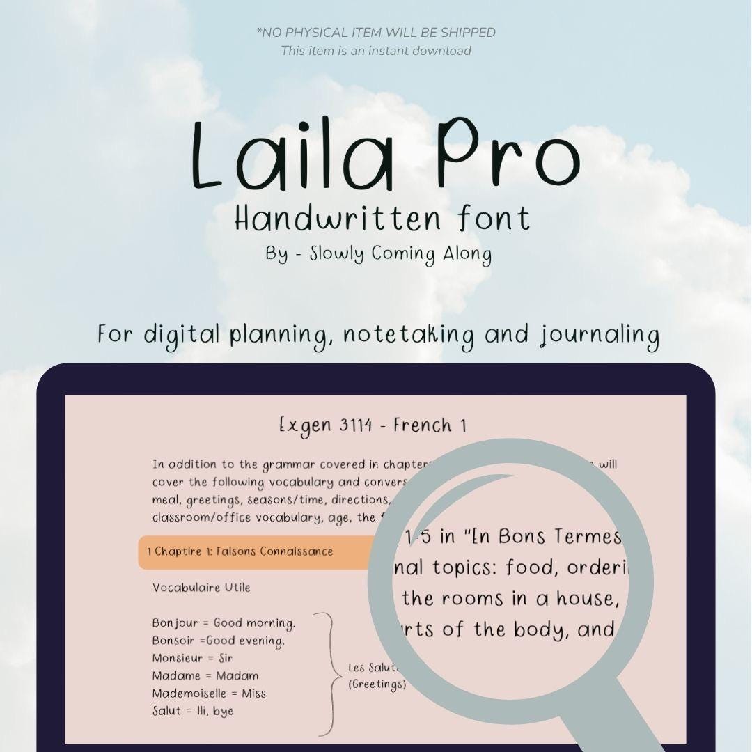 Laila Pro Font / Cute Handwritten Font for Digital Planning, Note ...
