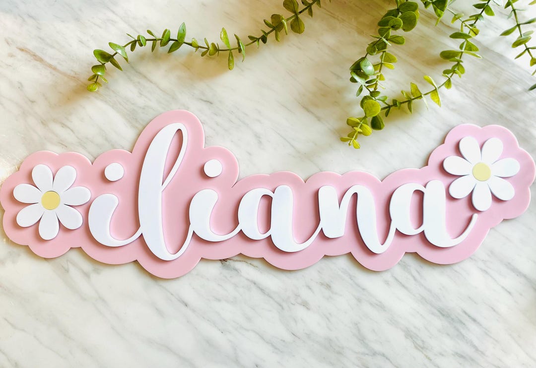Double Layer Daisy Name Sign | Acrylic Flower Sign | Nursery | Kids ...