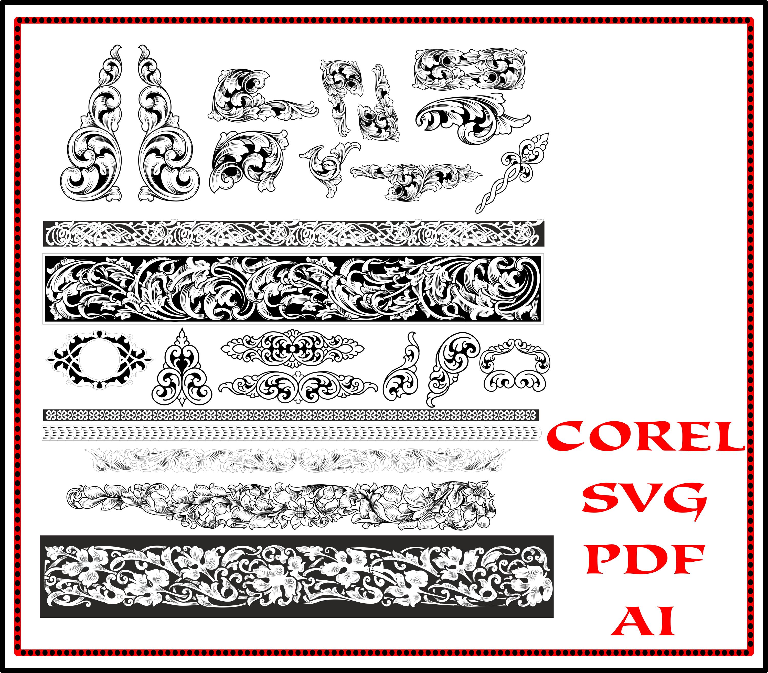 Floral Engraving Scroll Design, SVG DXF PDF - Etsy
