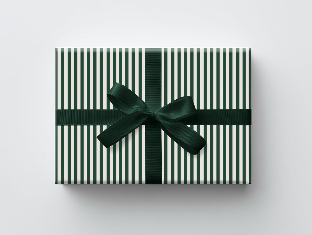 Pinstripe Wrapping Paper: Forest Green Gift Wrap (birthday, Christmas ...