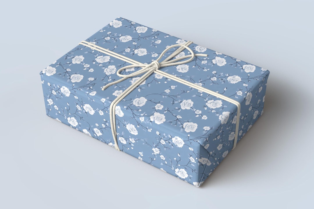 Blue Rose Gift Wrapping Paper, Wedding Gift Wrap, Birthday, Bridal ...