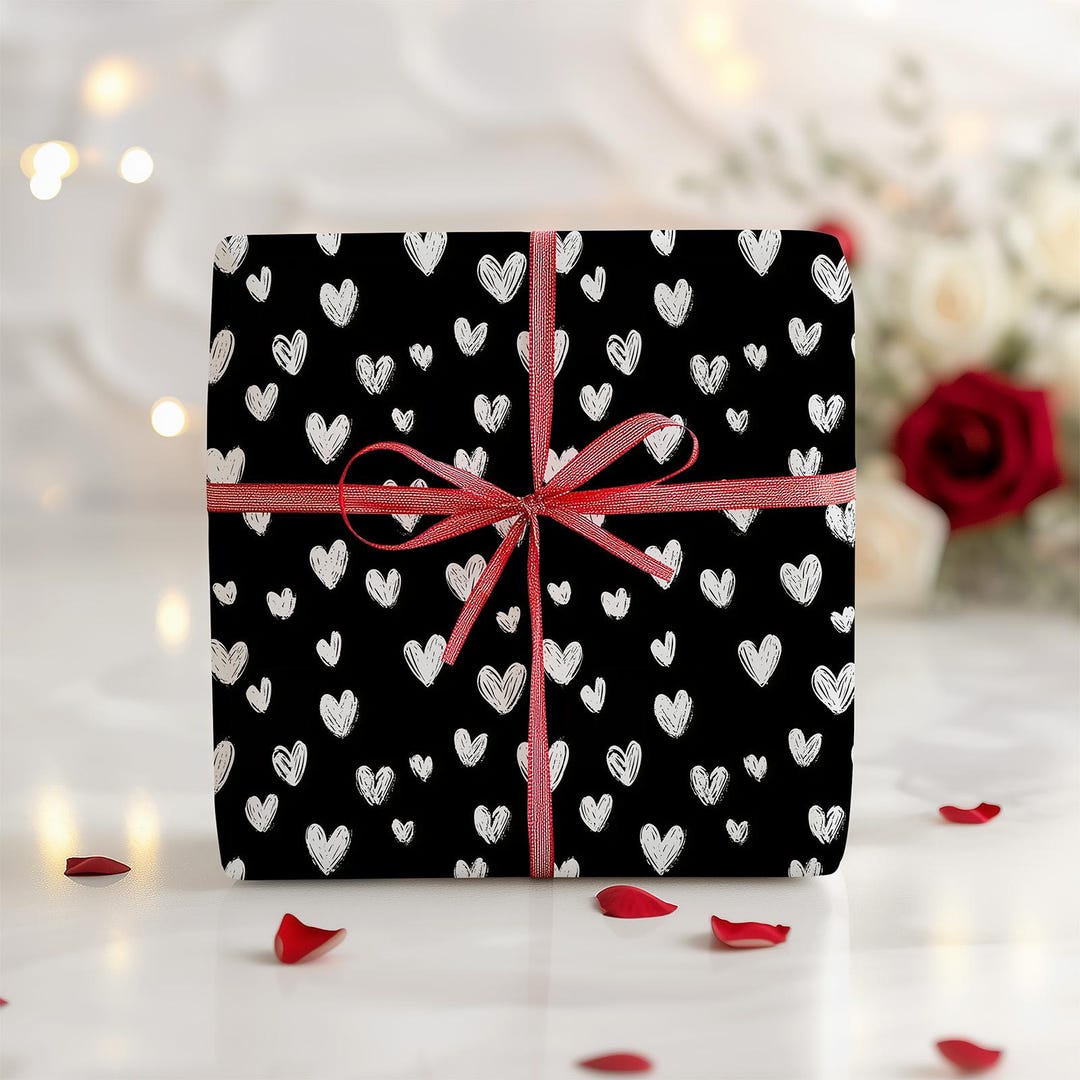 Black Hearts Wrapping Paper: Romantic Gift Wrap - Etsy