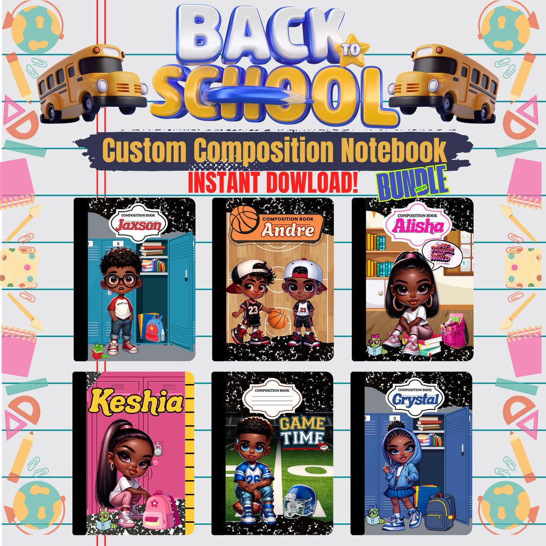 Back to School Custom Composition Notebook Cover Bundle | Set of 6 ...
