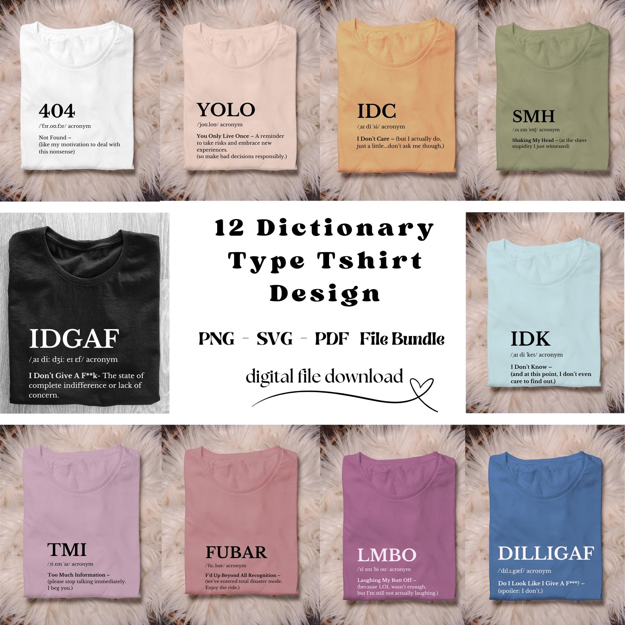 Funny & Sarcastic Dictionary-style T-shirt Design Bundle (12 Designs in ...