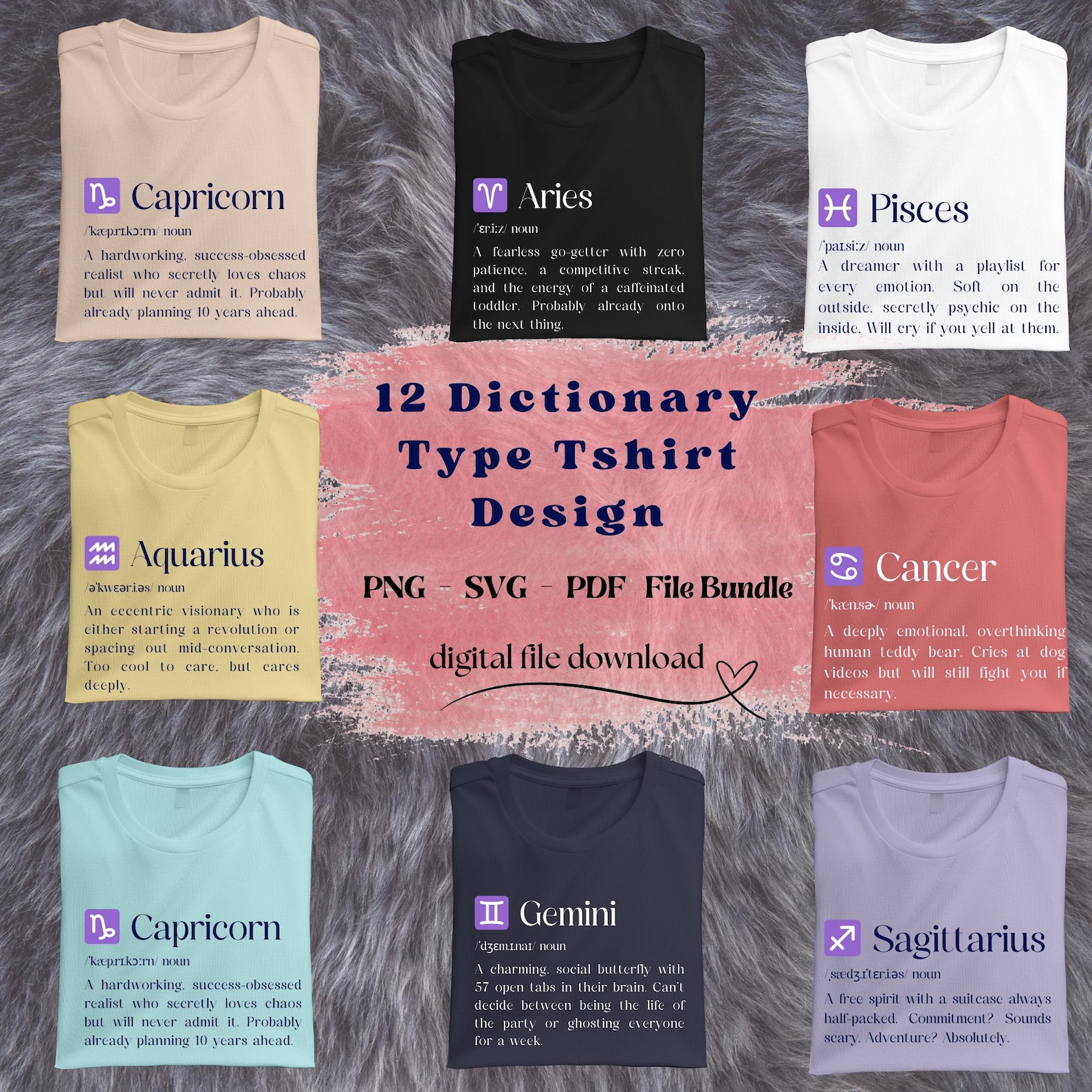 Zodiac Dictionary Style SVG & PNG Bundle | Funny and Witty Astrology ...