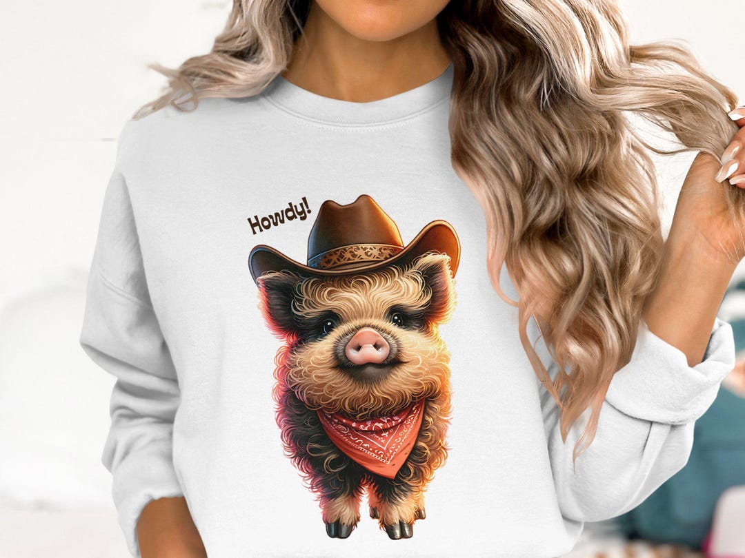 Cute Cowboy Pig Howdy PNG, Adorable Pig in Cowboy Hat Digital Download ...