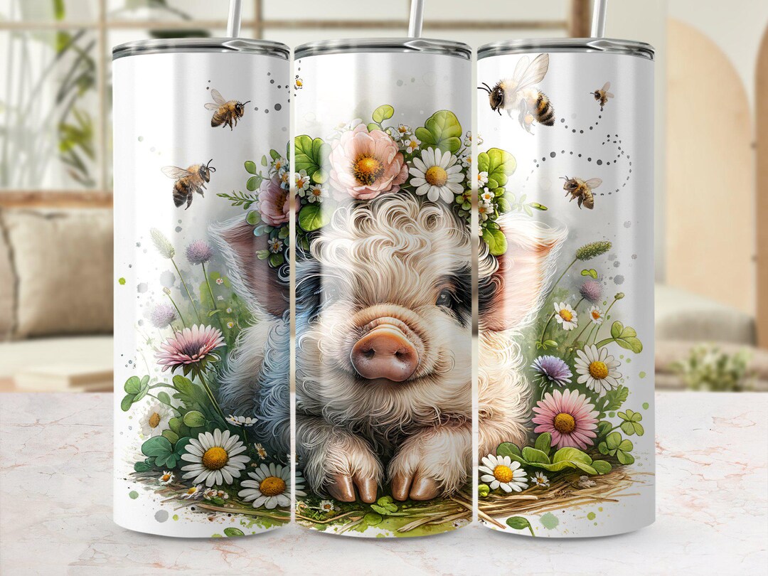 Cute Piglet With Daisies Tumbler Wrap Digital Seamless Design, Floral ...
