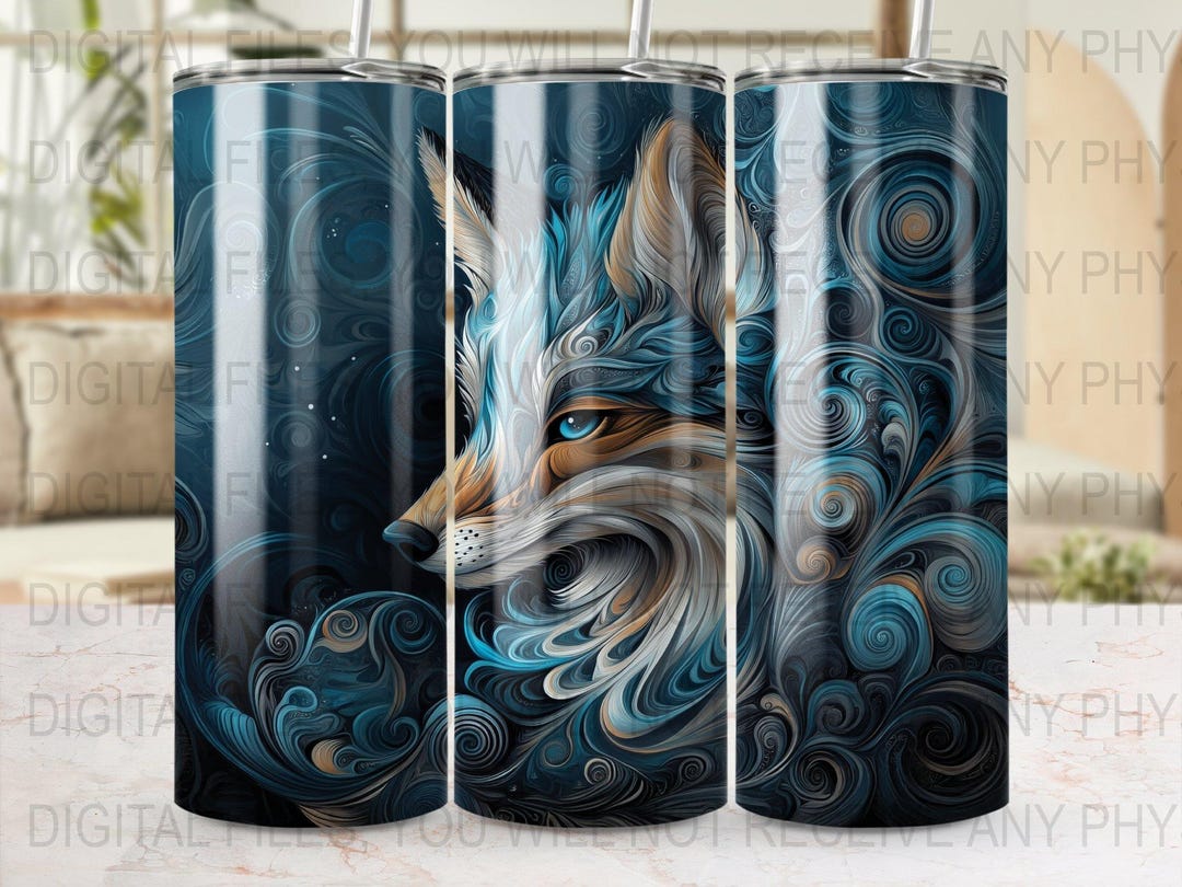 Fox Art Digital Tumbler Wrap, Seamless Digital Download, Swirly Fox ...