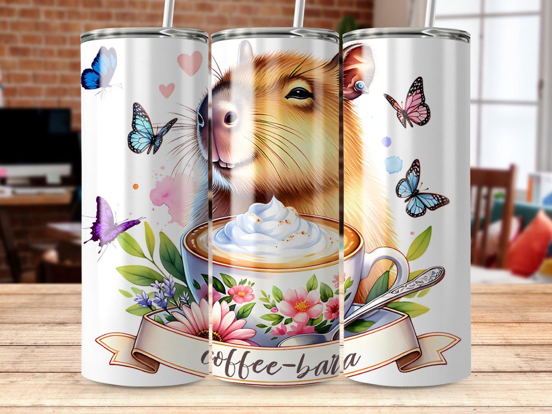 Cute Coffee Bara Capybara Tumbler Wrap Sublimation, Capybara and Coffee ...