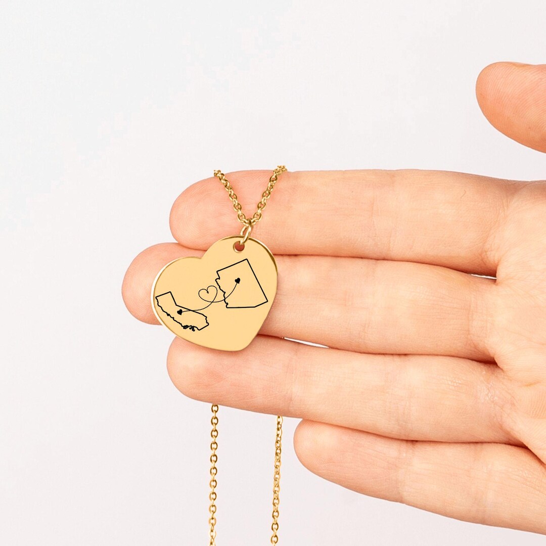 Personalized Long Distance Heart Necklace: Custom Location Jewelry - Etsy
