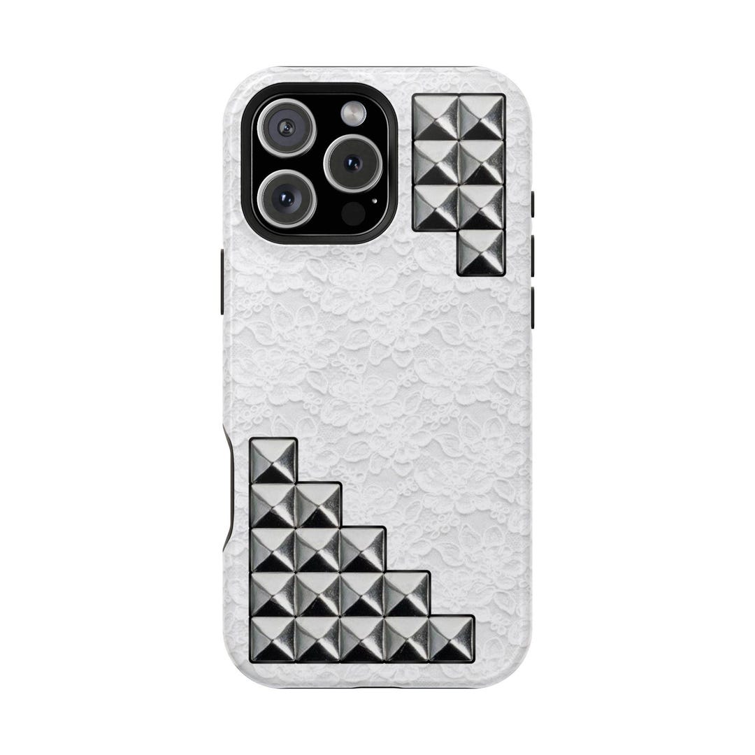 White Lace Studded iPhone Case Magsafe - Elegant Phone Cover With ...