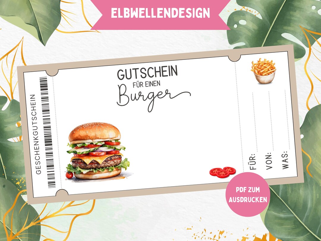 Burger Dinner Voucher Template to Print at Home | Burger House ...