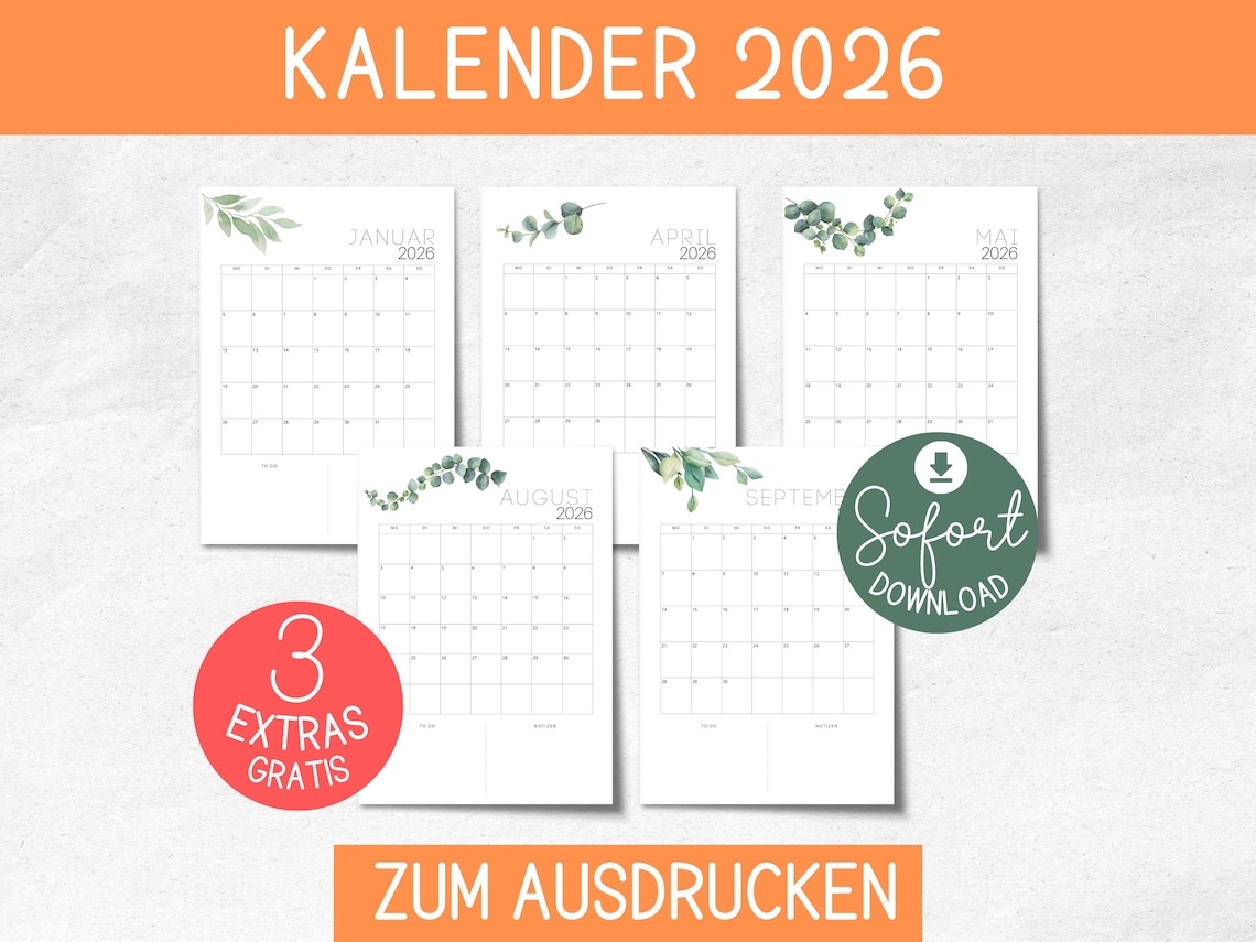 Jaarkalender 2026 PDF, kalender om af te drukken, A4, PDF, jaarplanner ...