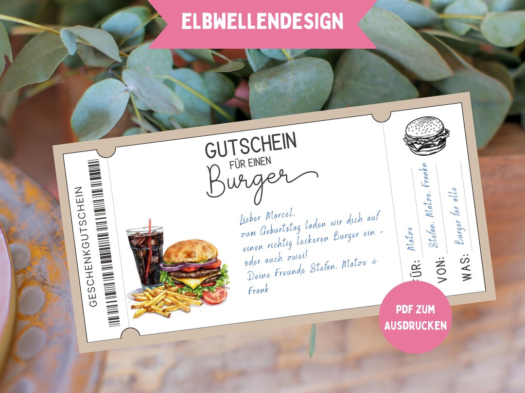 Burger Dinner Voucher Template to Print at Home | Burger House ...