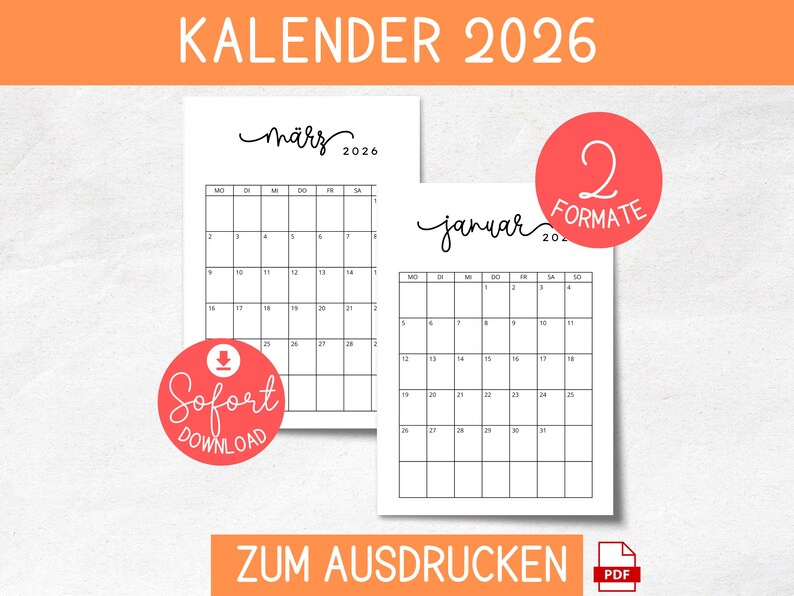 Kalender 2026 zum Ausdrucken und selbst gestalten | Jahreskalender ...