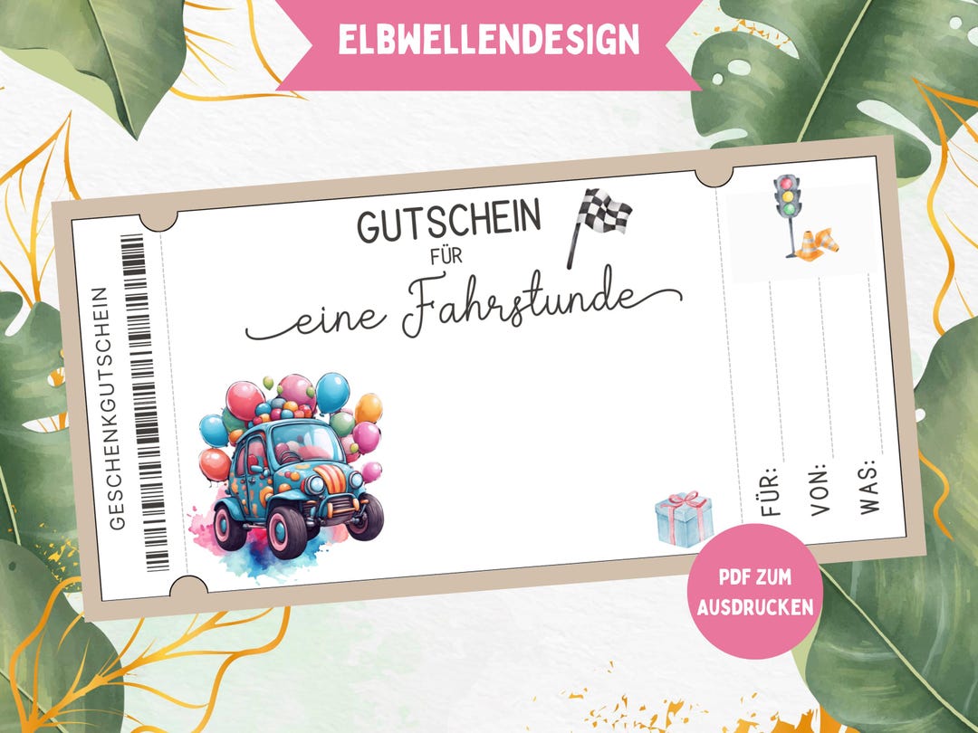 Driving Lesson Voucher Template – PDF to Print – Gift Driver’s License ...