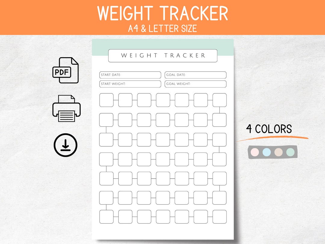Weight Tracker Printable | 4 Colors | Weight Loss Progress Tracker ...