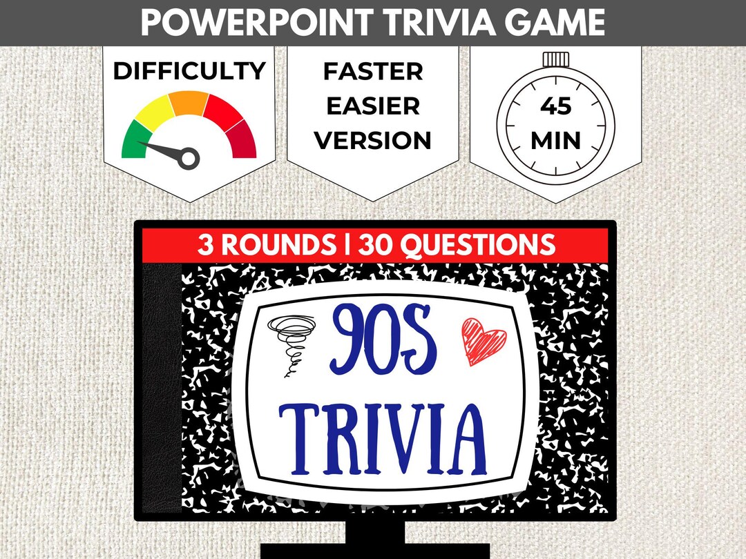 90s TRIVIA POWERPOINT GAME 1990s Pub Trivia Game on Ppt 50th Birthday ...