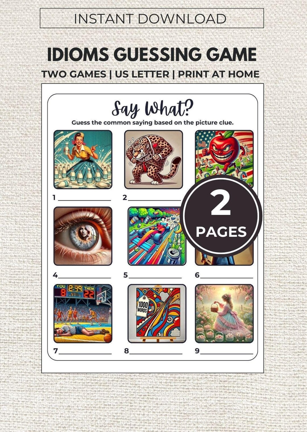 IDIOM PICTURE GAME Printable Pdf Quiz Game Paper Team Building Games ...