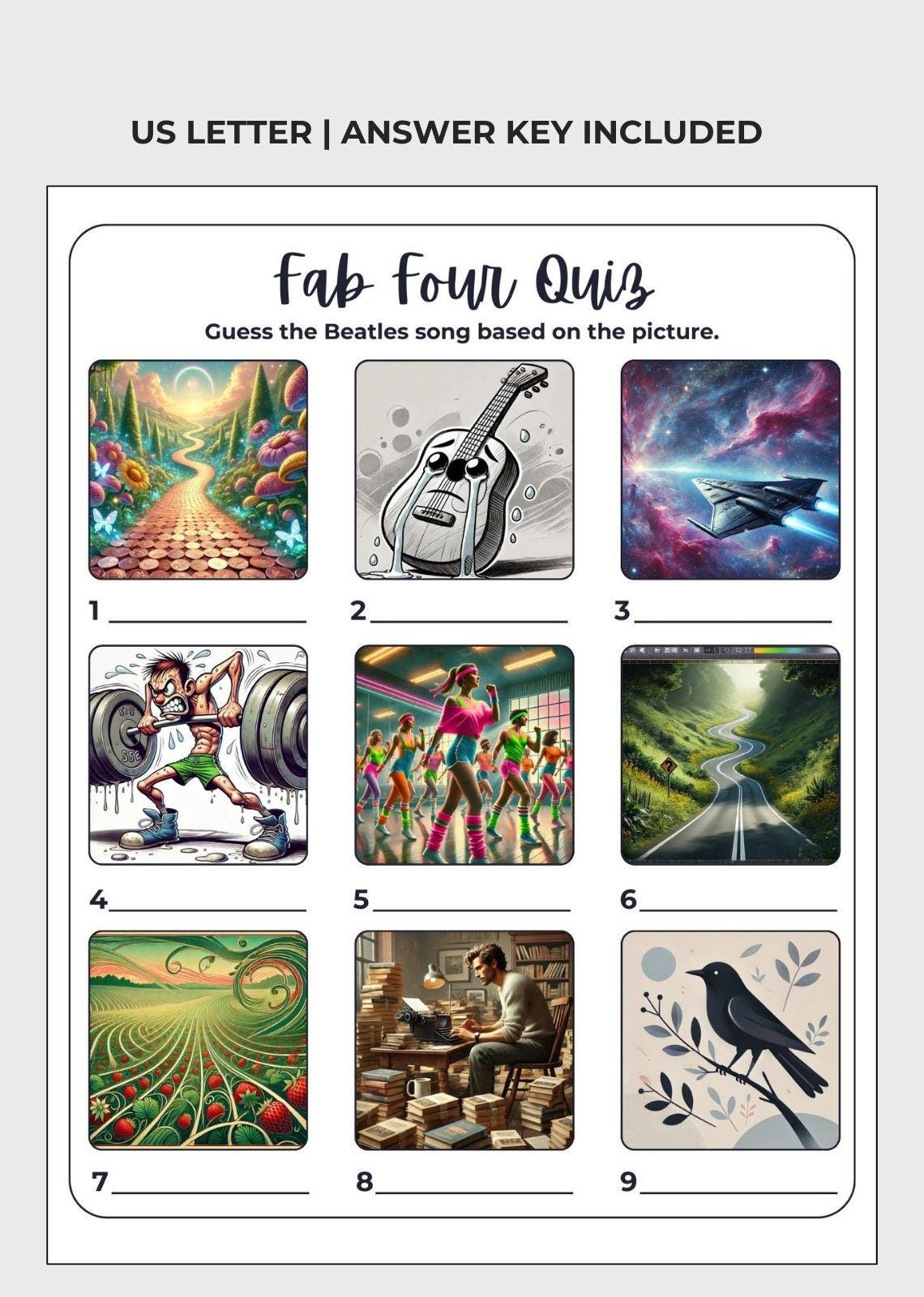 THE BEATLES SONG Quiz Printable Game | 60s Music Trivia Name That Tune ...