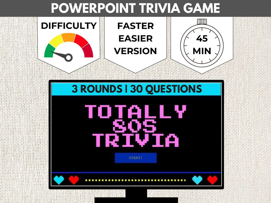 80s TRIVIA POWERPOINT GAME for Adult Group Trivia Night Slideshow 50th ...