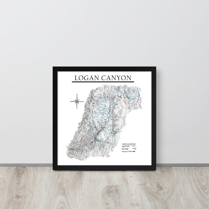 Logan Canyon Hand Drawn Topographic Map - Framed Poster - Etsy