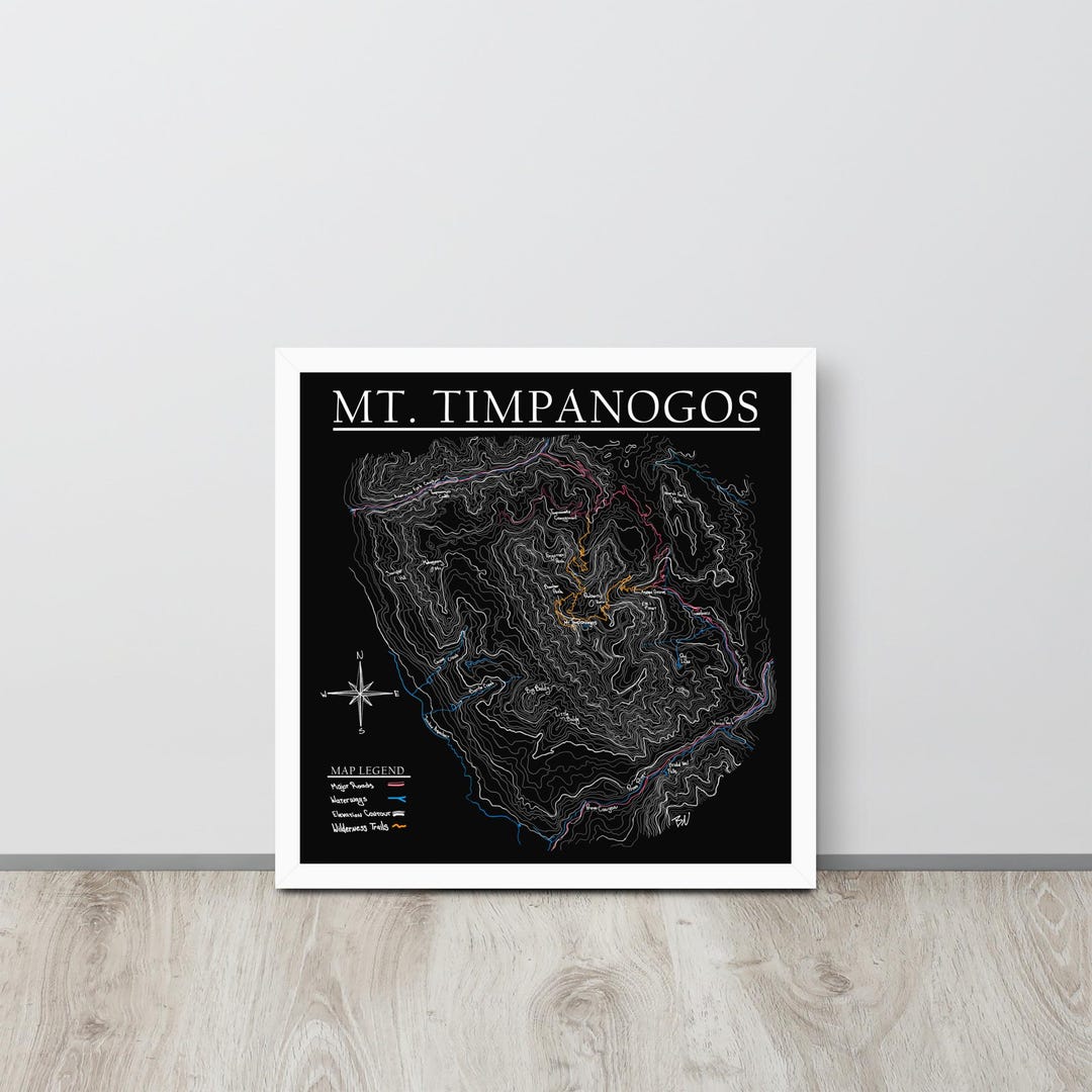 Hand Drawn Topographic Line Map of Mt. Timpanogos, UT - Framed Inverted ...