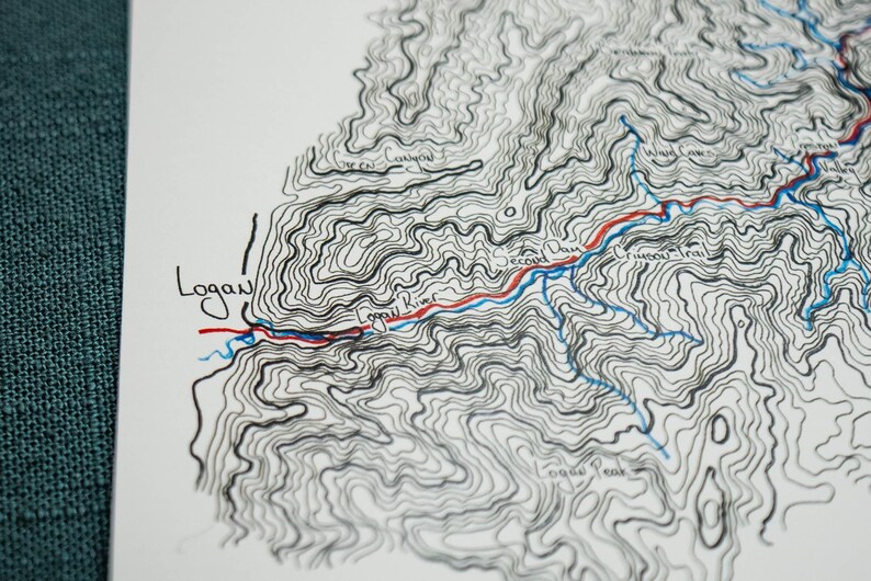 Logan Canyon Hand Drawn Topo Map - Canvas - Etsy