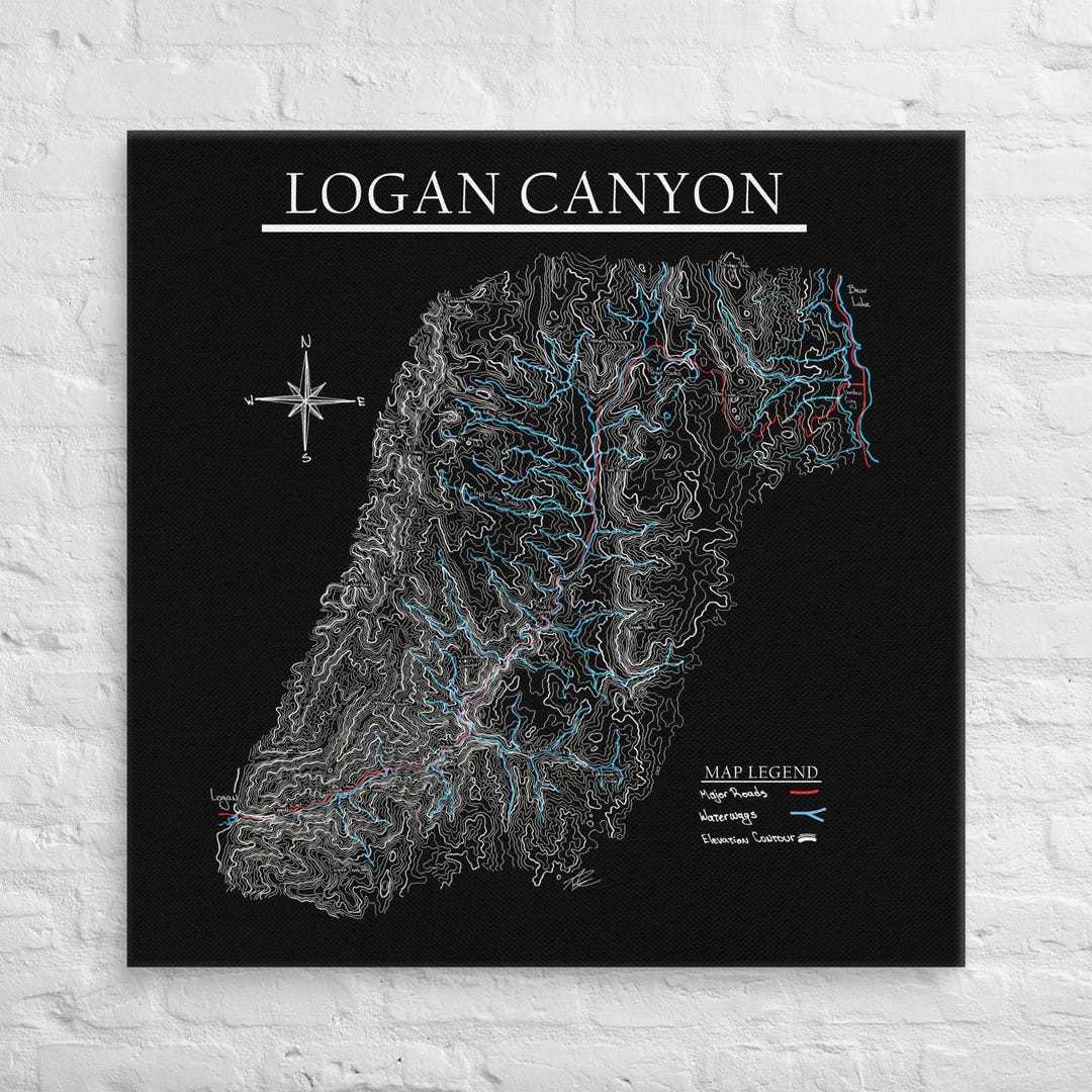 Logan Hand Drawn Topographic Map INVERTED - Canvas - Etsy