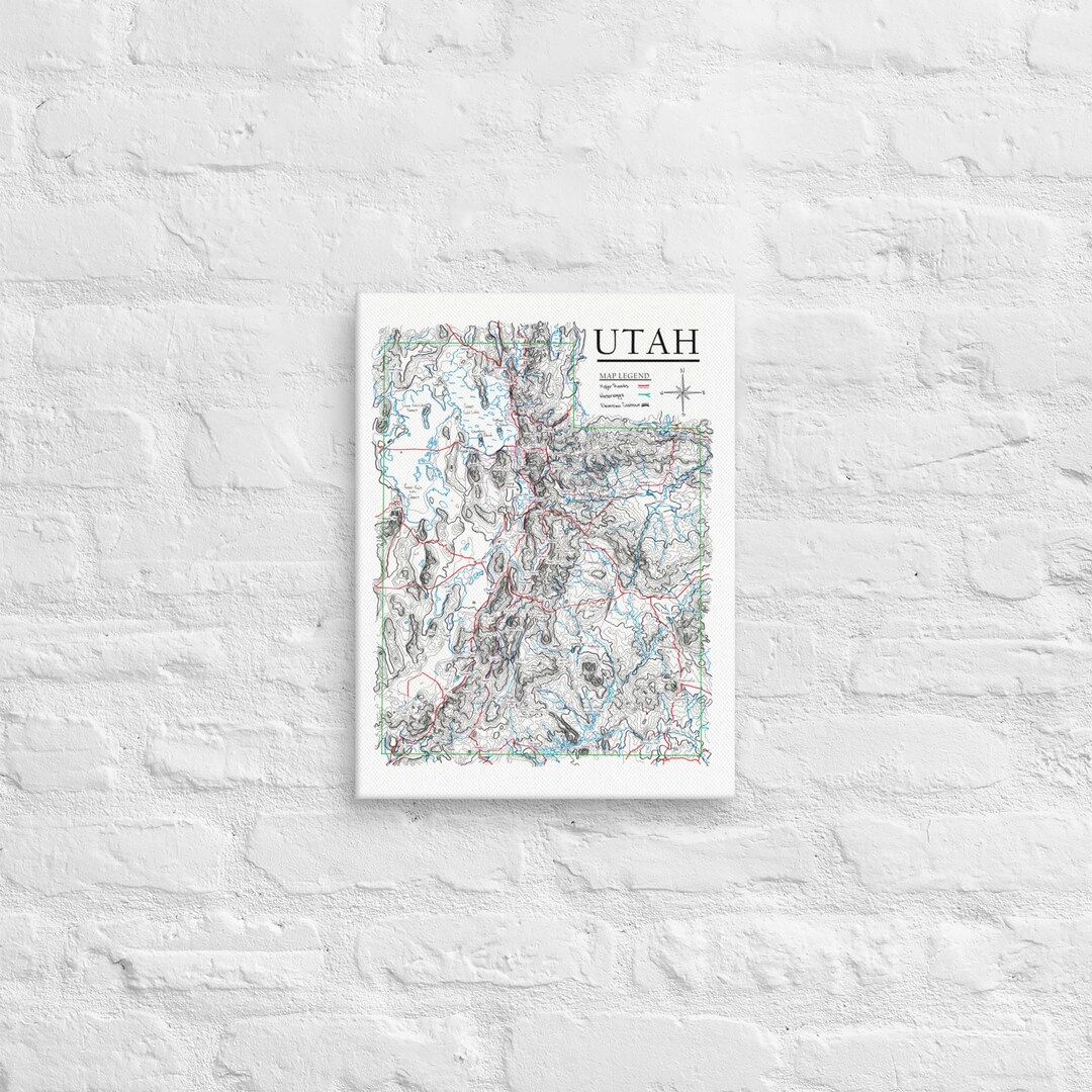 Utah Hand Drawn Topo Map - Canvas - Etsy