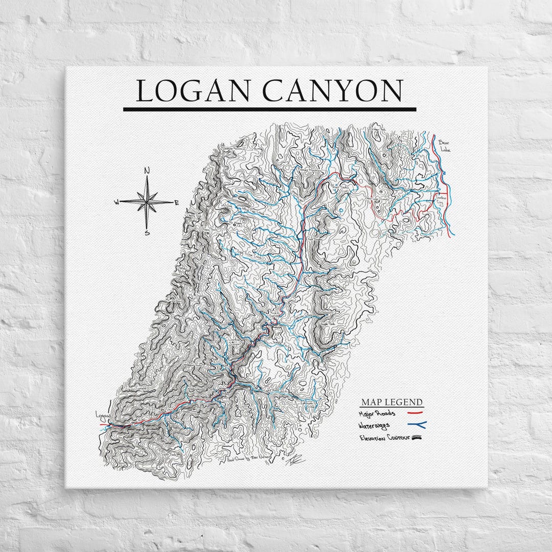 Logan Canyon Hand Drawn Topo Map - Canvas - Etsy