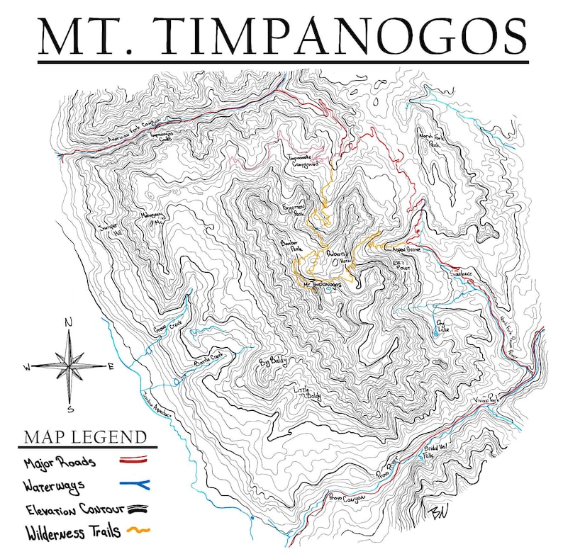 Mt. Timpanogos Hand Drawn Topographic Map - Canvas - Etsy