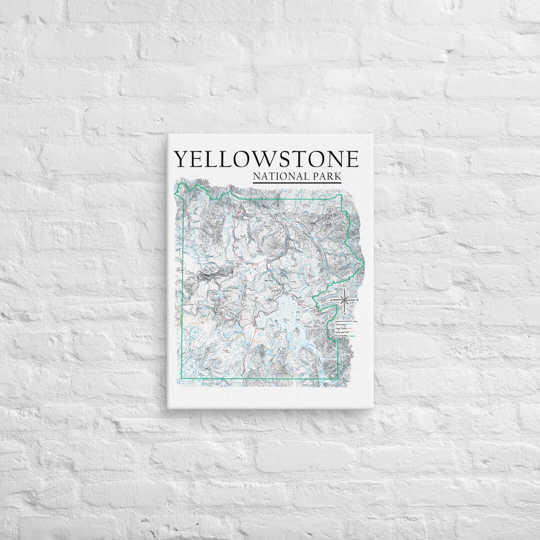 Yellowstone National Park Hand Drawn Topographic Map - Canvas - Etsy
