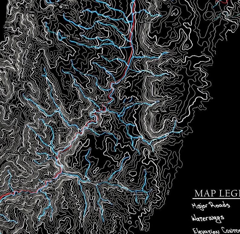 Logan Canyon Hand Drawn Topographic Map INVERTED - Poster - Etsy