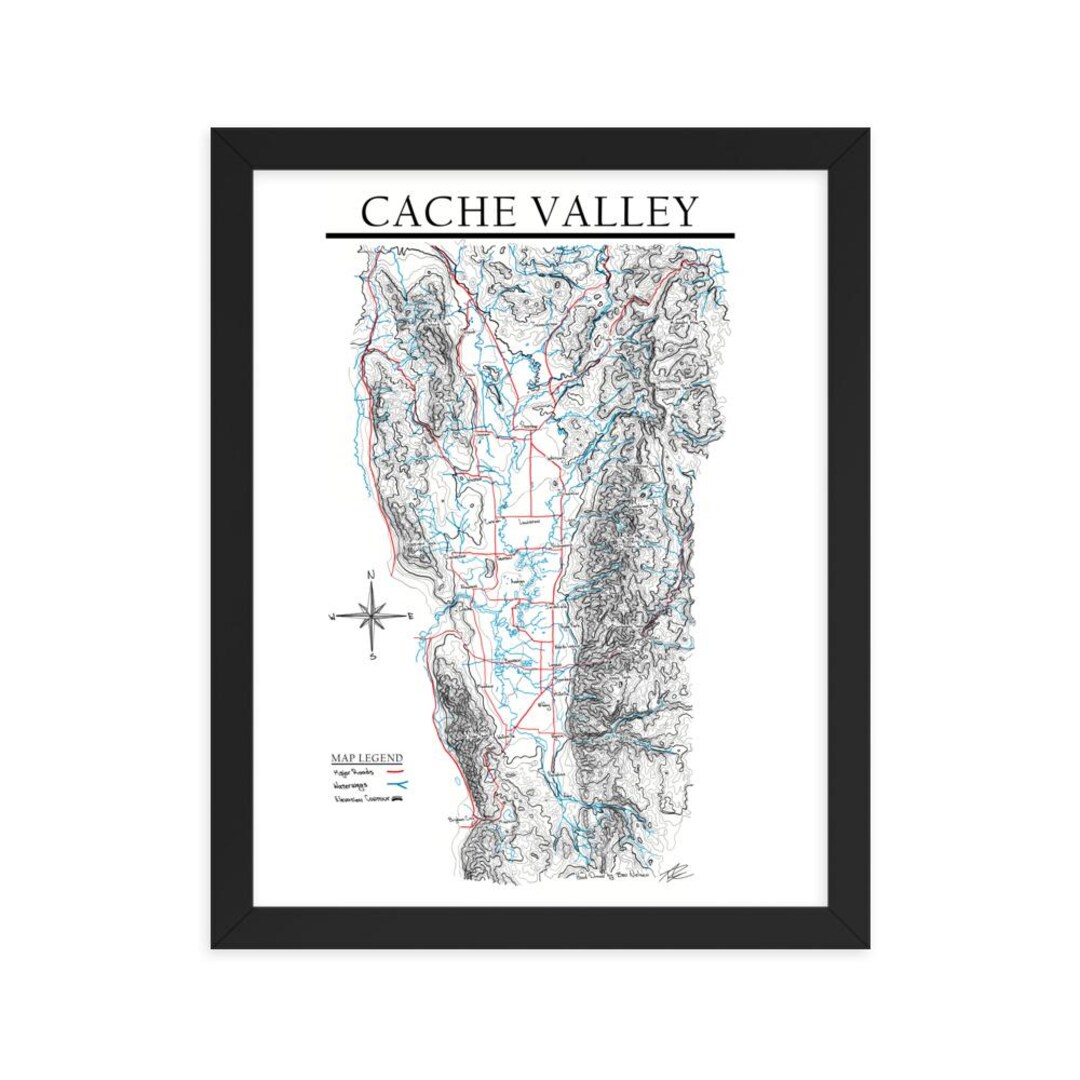 Cache Valley Hand Drawn Map in Frame - Etsy