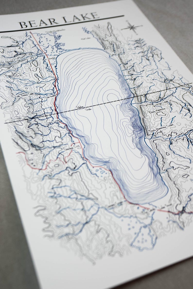 Bear Lake Hand Drawn Topographical Map - Matte Poster - Etsy