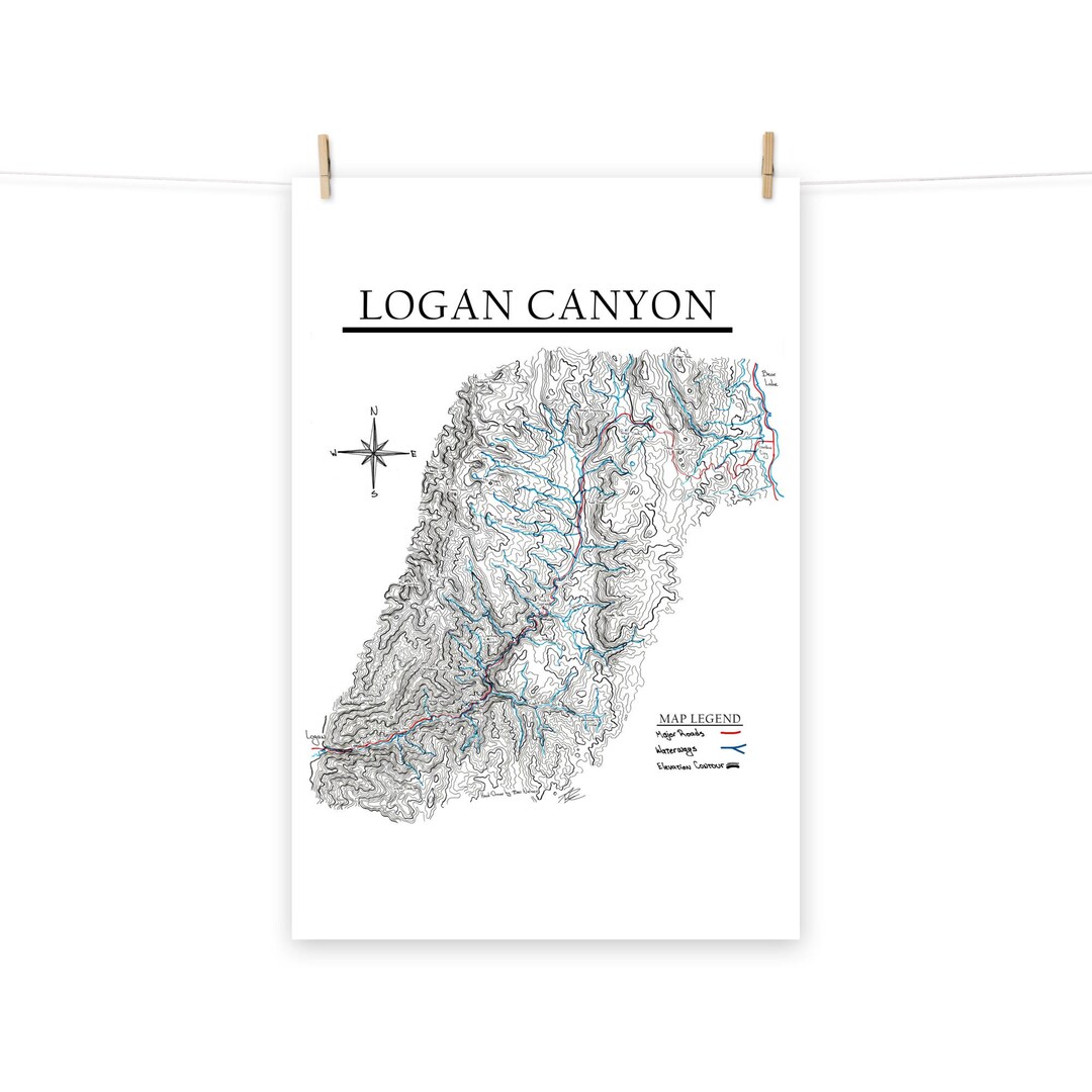 Logan Canyon Hand Drawn Topographic Map - Poster - Etsy