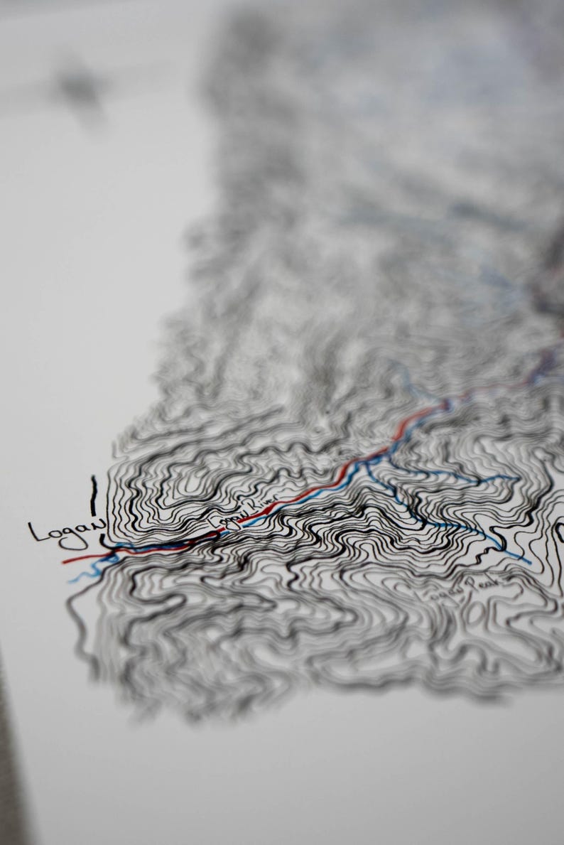 Logan Canyon Hand Drawn Topographic Map - Framed Poster - Etsy