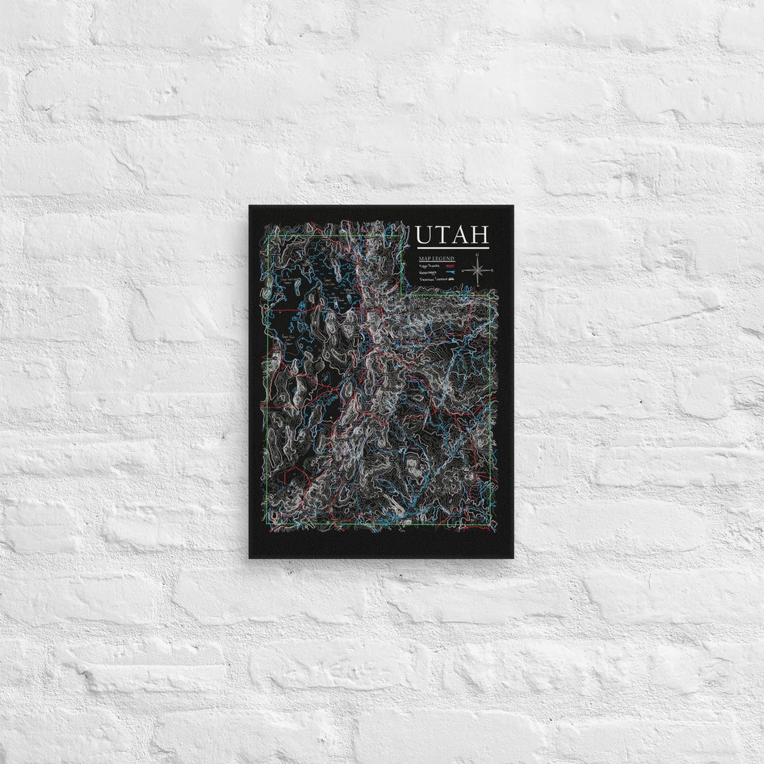 Utah Hand Drawn Map Inverted - Canvas - Etsy