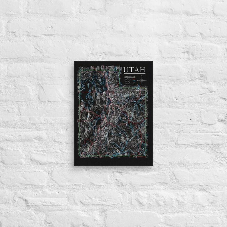 Utah Hand Drawn Map Inverted - Canvas - Etsy
