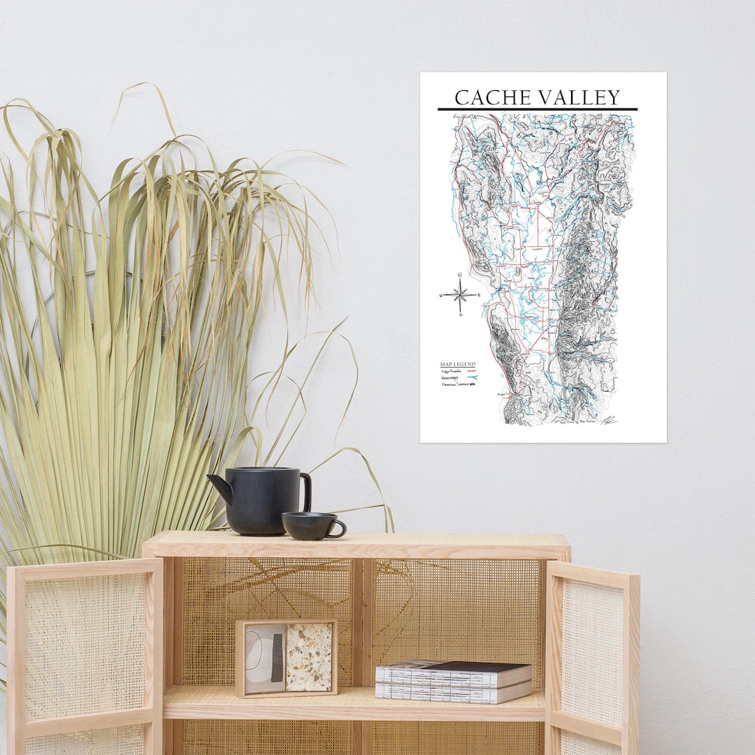 Matte Poster of a Hand Drawn Map of Cache Valley, Utah and Idaho - Etsy