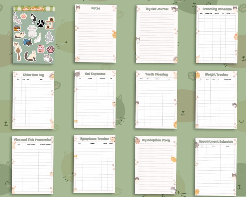 Cat Care Planner Printable,printable Cat Journal, Cat Records Organizer ...
