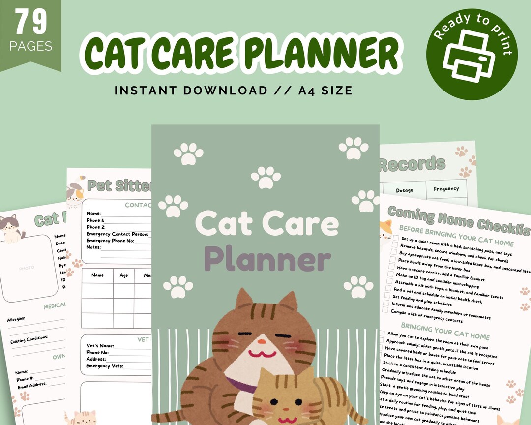 Cat Care Planner Printable,printable Cat Journal, Cat Records Organizer ...