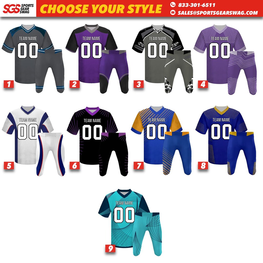 SGS Premium Football Game Uniform - Custom Team Name & Number, Full ...