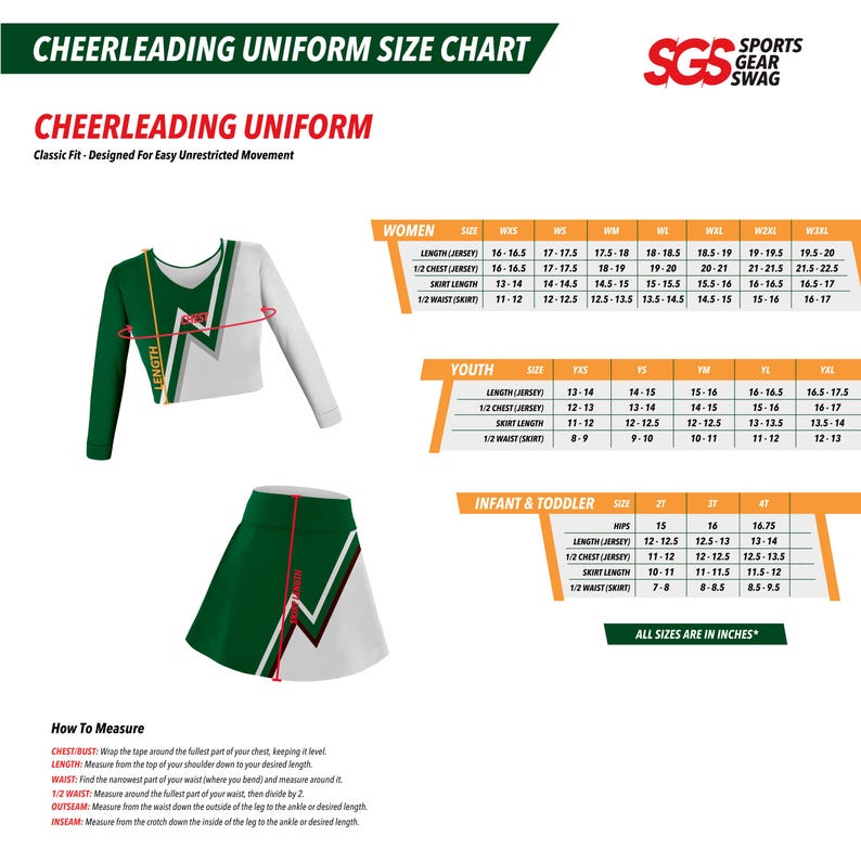 SGS Premium Cheerleading Game Uniform - Custom Team Name & Number, Full ...